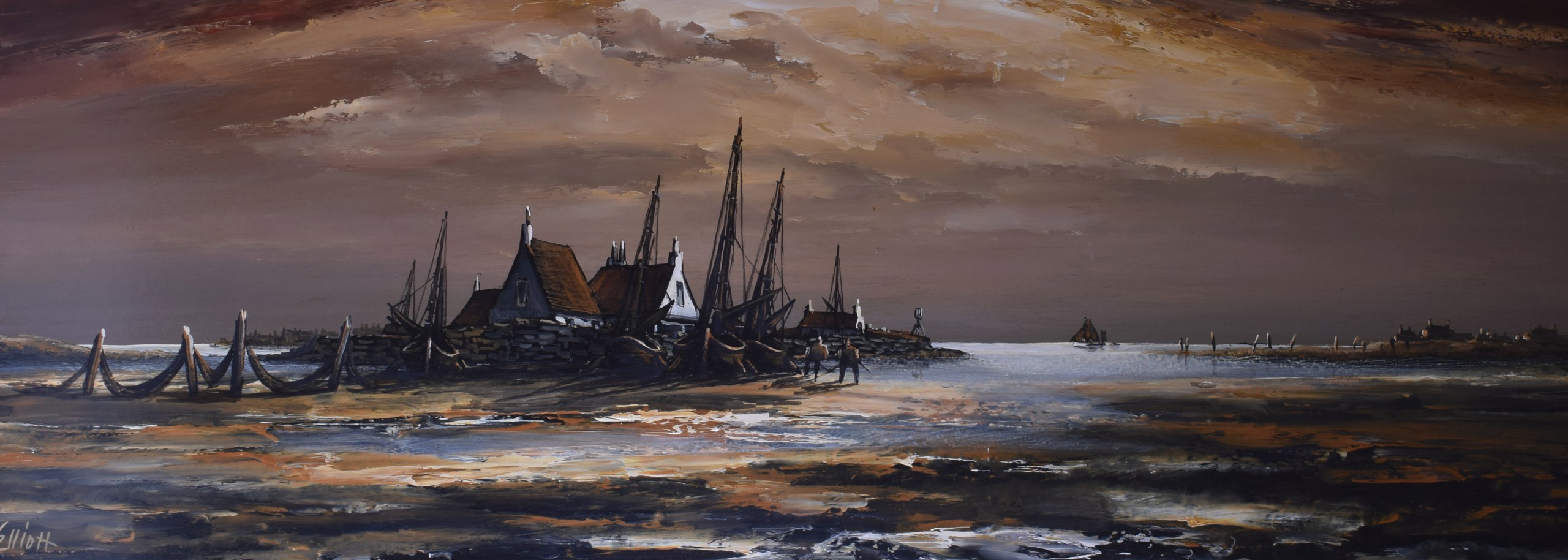 EDWARD ELLIOT (b. 1918), Framed Oil on Board, coastal landscape. 45 cm ...
