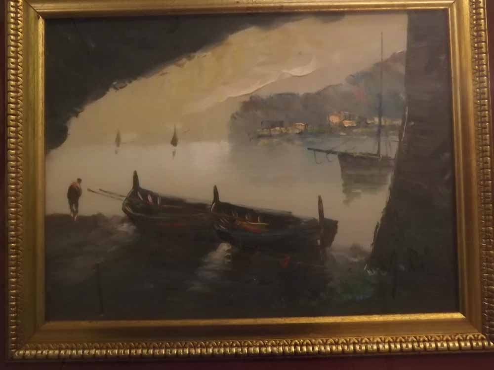 G Rizzo, signed pair of oils on board, Italian coastal view and couple ...