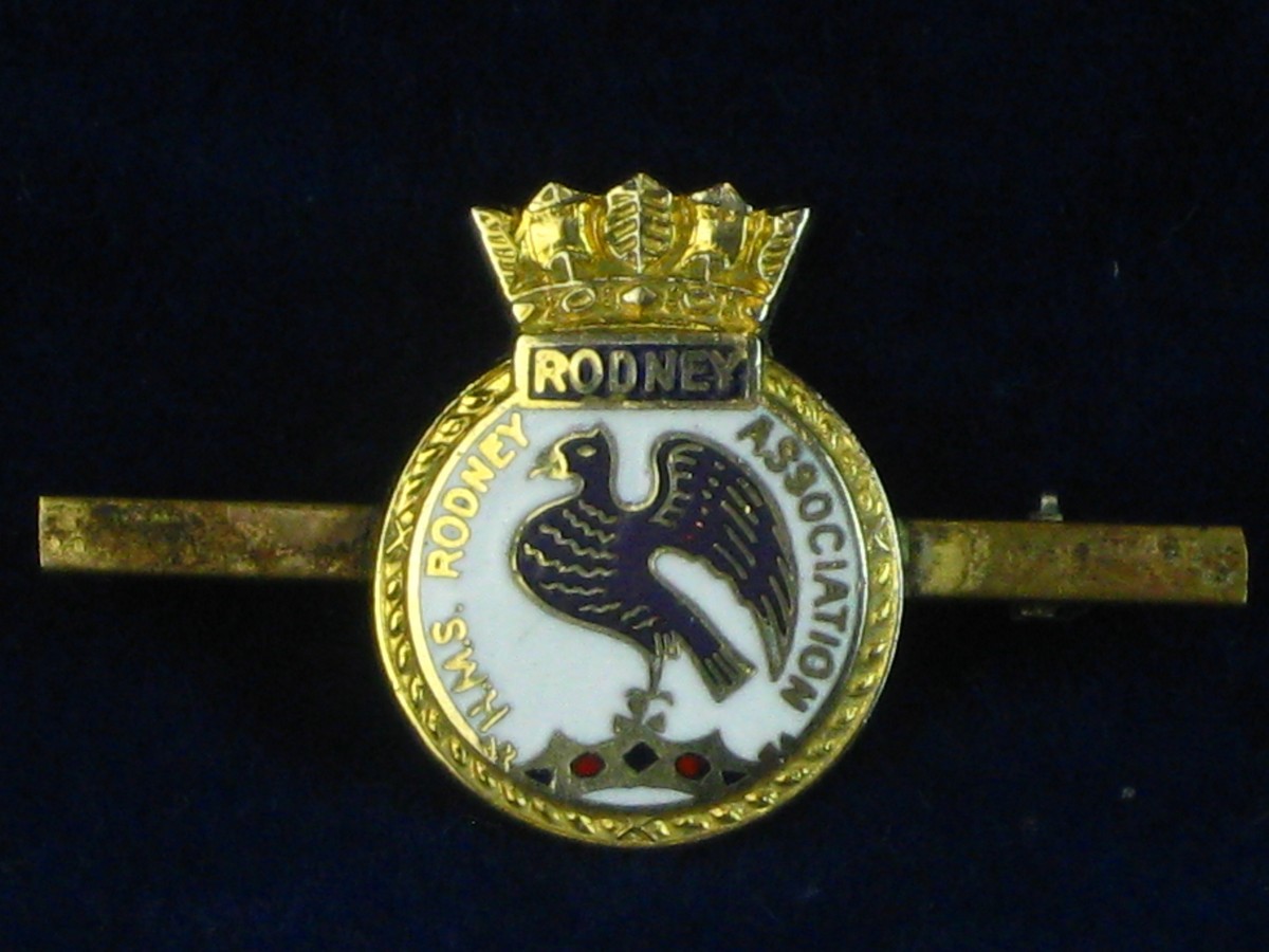 H.M.S. RODNEY ENAMEL BADGE. An enamelled badge for a member of the HMS ...