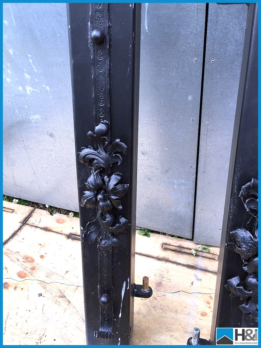 Pair of ornate decorative gate posts with gudgeons. 150mm square x ...