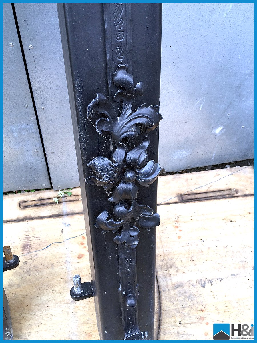 Pair of ornate decorative gate posts with gudgeons. 150mm square x ...