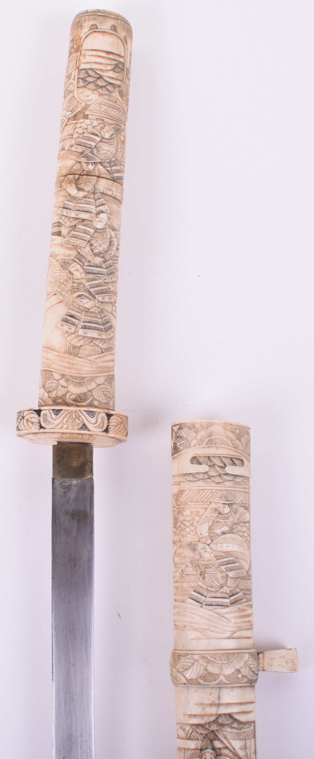 Japanese Carved Bone Sword Katana, untampered blade, hilt and scabbard ...