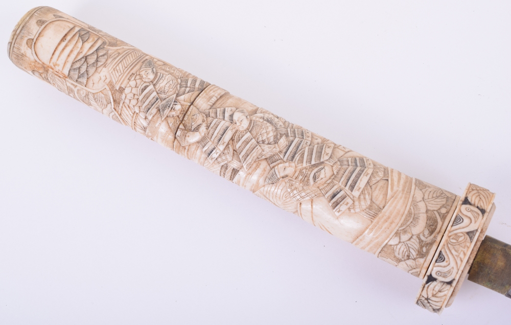 Japanese Carved Bone Sword Katana, untampered blade, hilt and scabbard ...