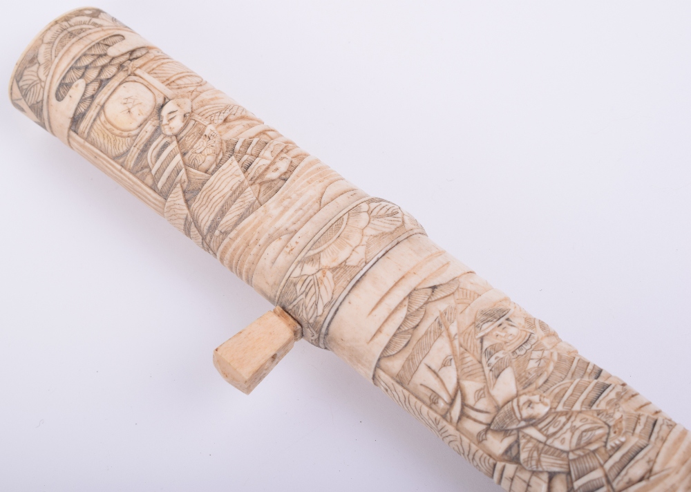 Japanese Carved Bone Sword Katana, untampered blade, hilt and scabbard ...