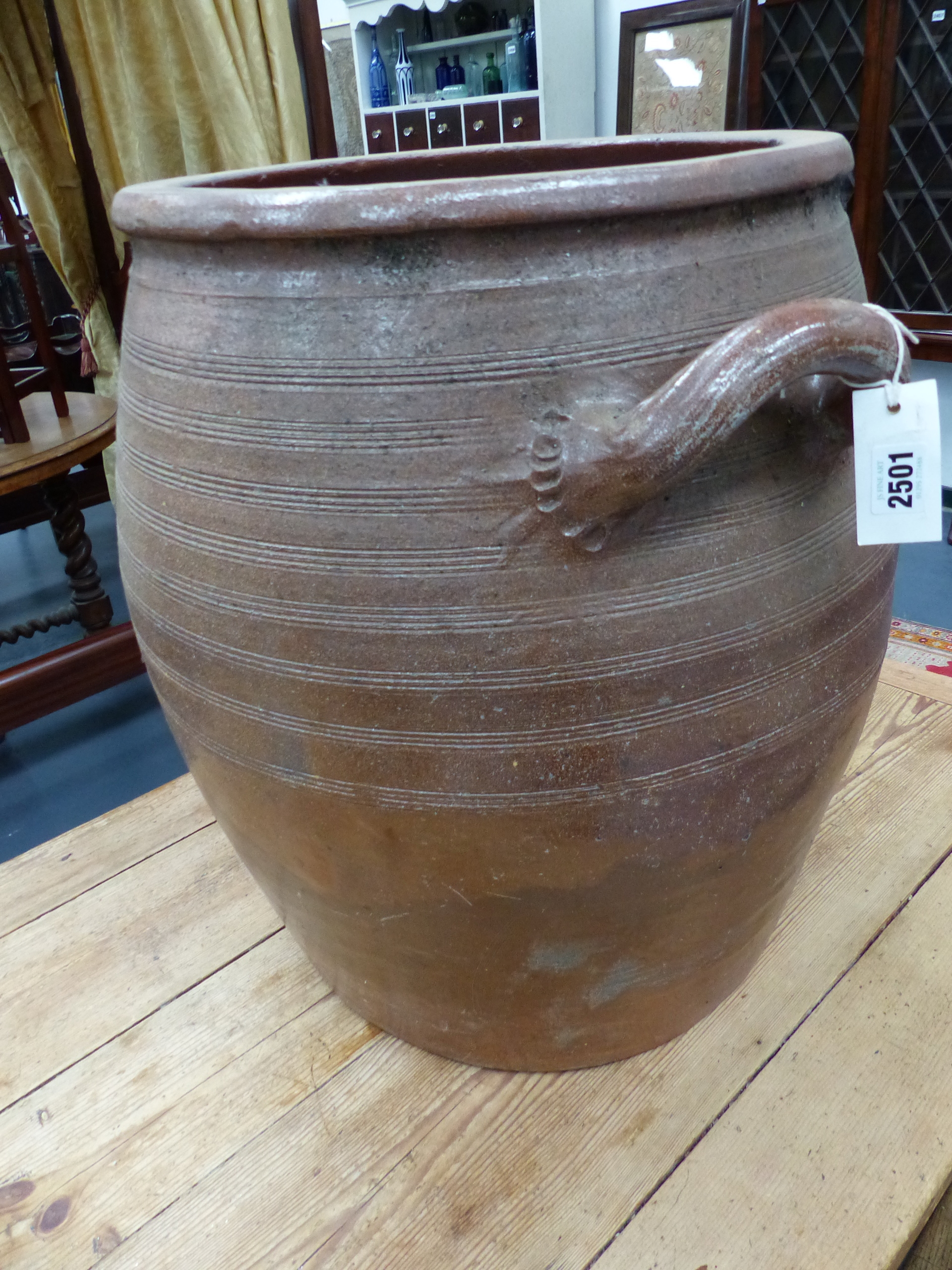 A LARGE VINTAGE POTTERY FLOUR BARREL. H.56cms.