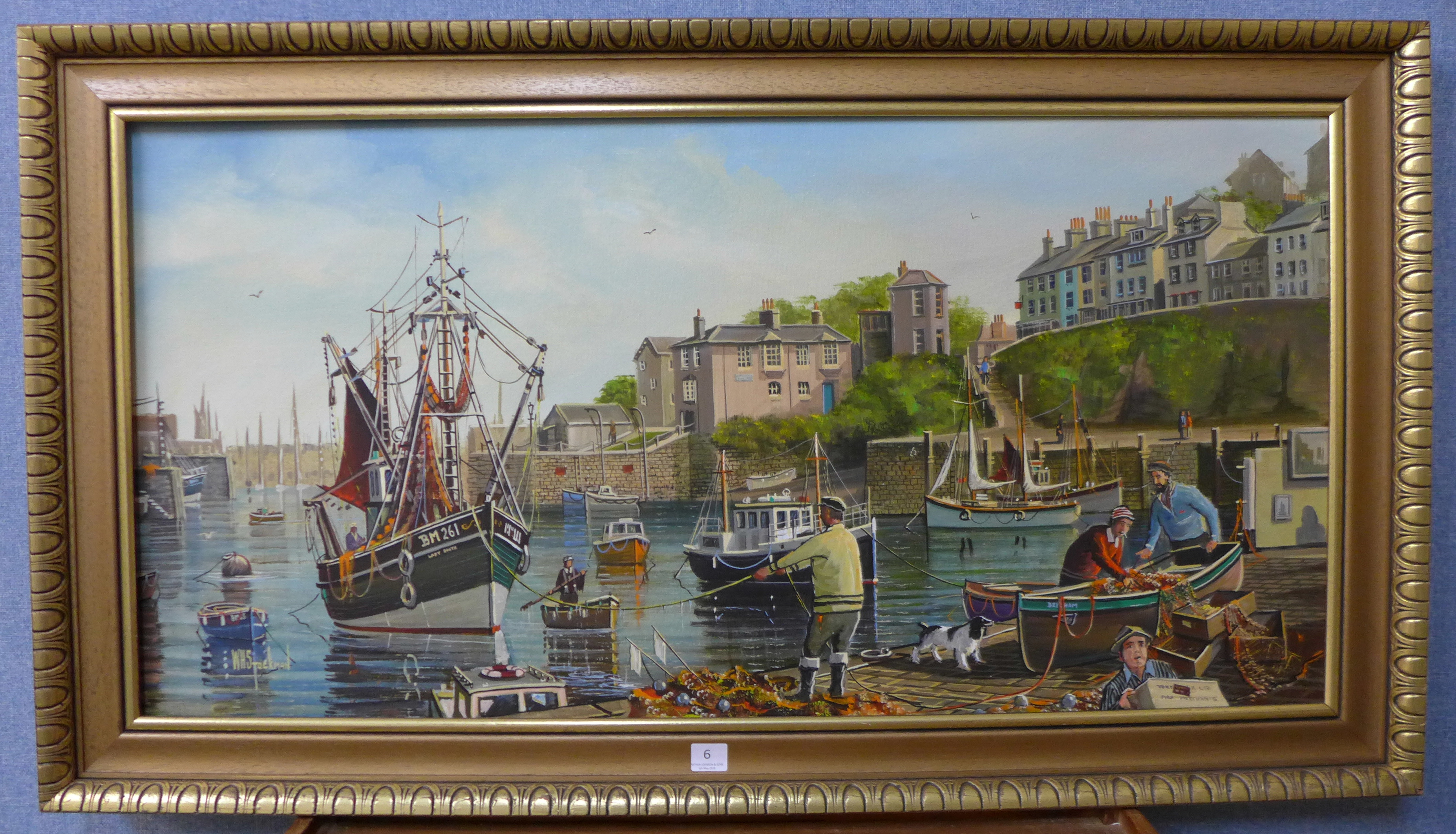 W.H. Stockman (b. 1939), Brixham Harbour, oil on canvas, framed