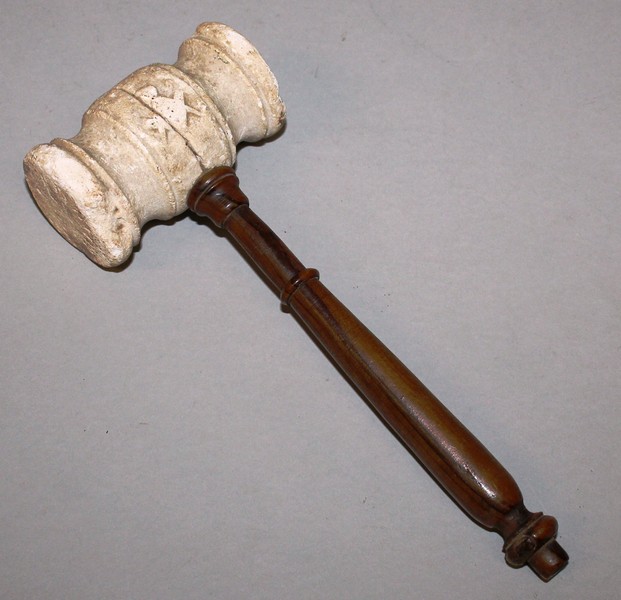 A VERY GOOD EARLY MASONIC CARVED MARBLE GAVEL HEAD Engraved Solomon’s ...