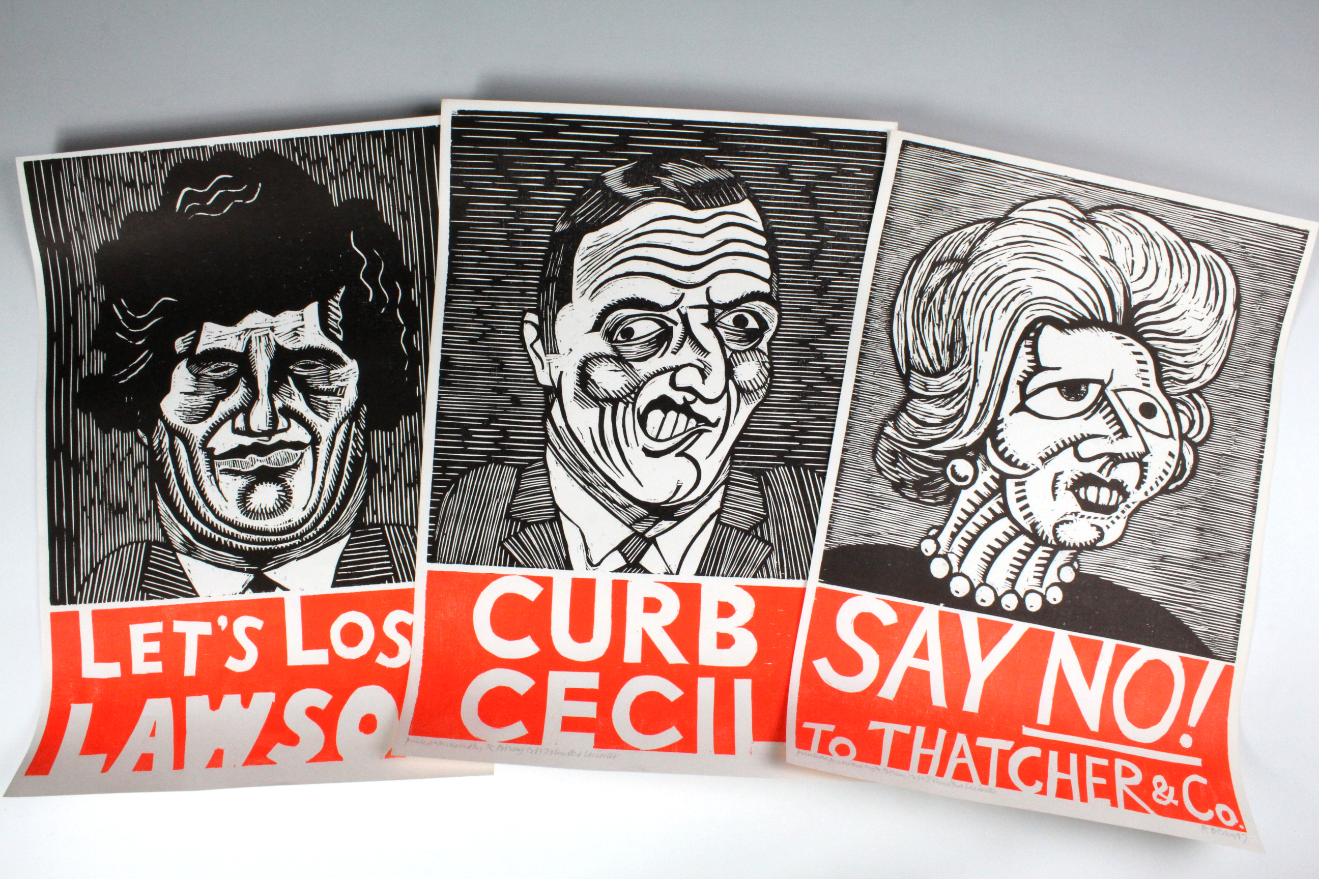 Nine unusual political satire posters, circa late 1980s, mostly signed ...