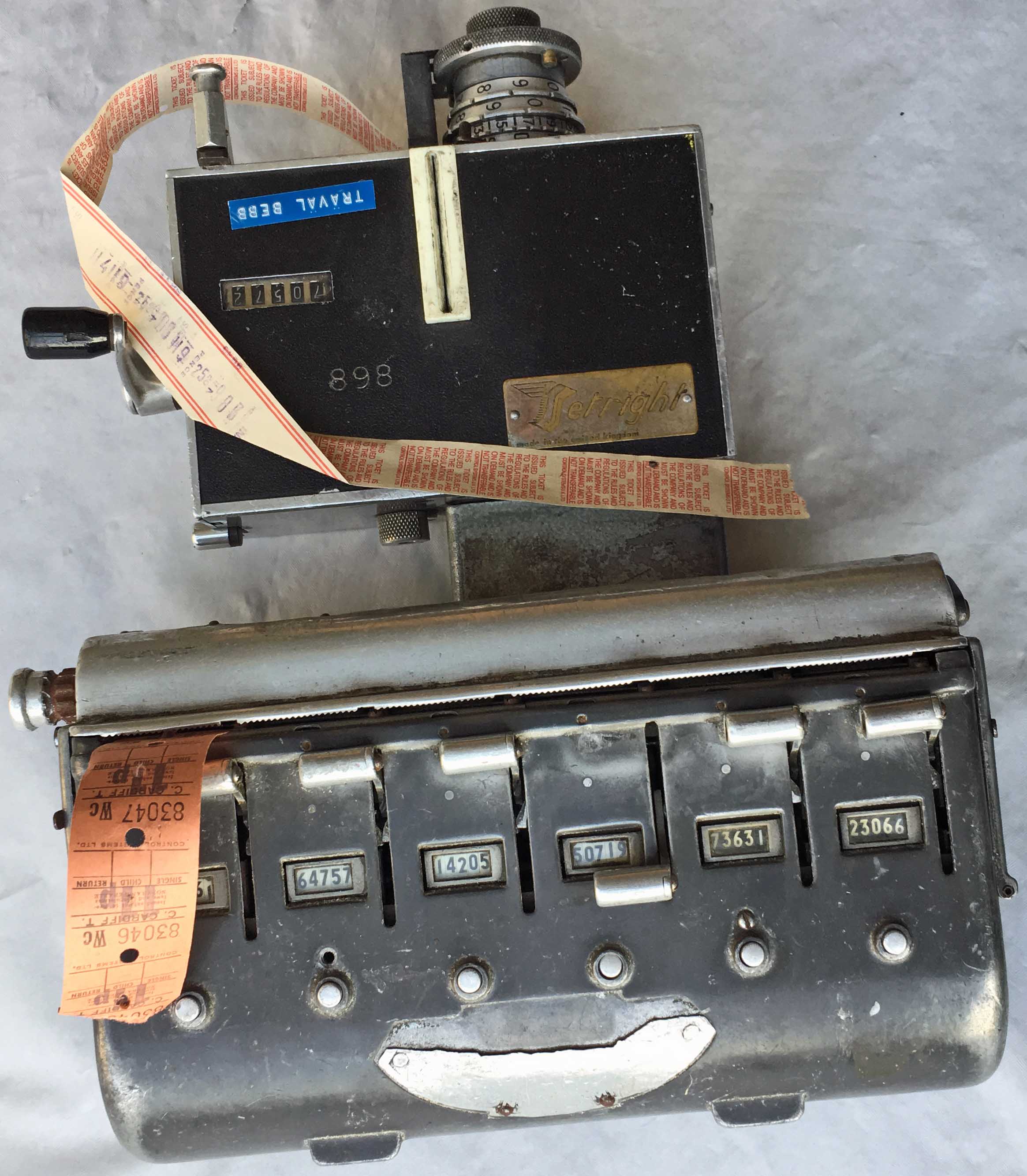Pair of bus TICKET MACHINES, the first a Setright Speed, serial no 898 ...