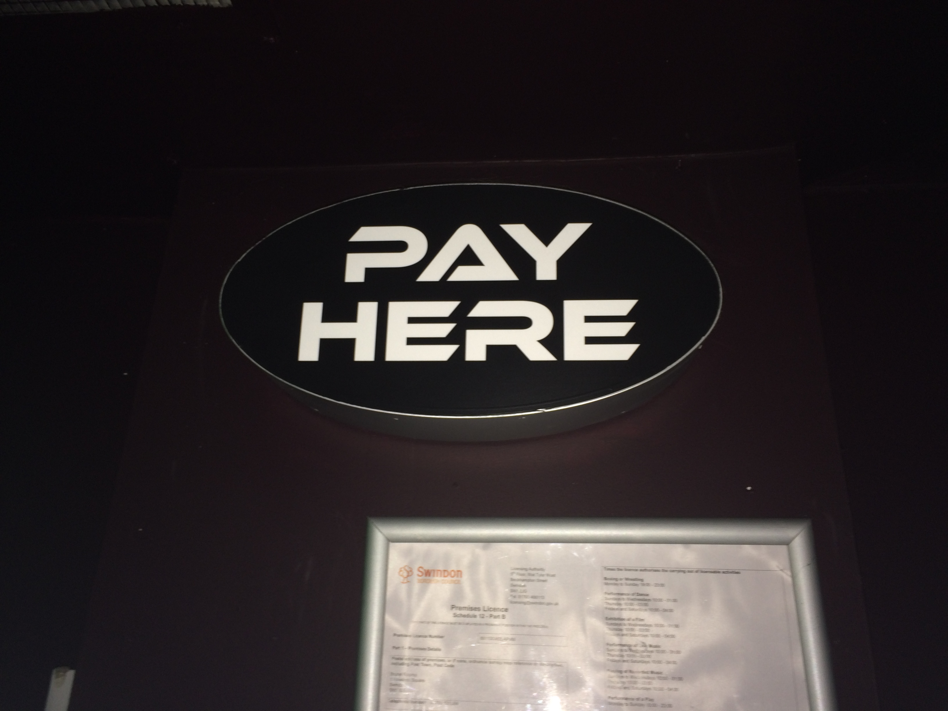 PAY HERE ILLUMINATED SIGN WITH NEON INSIDE SIGN (BUYER REMOVES)