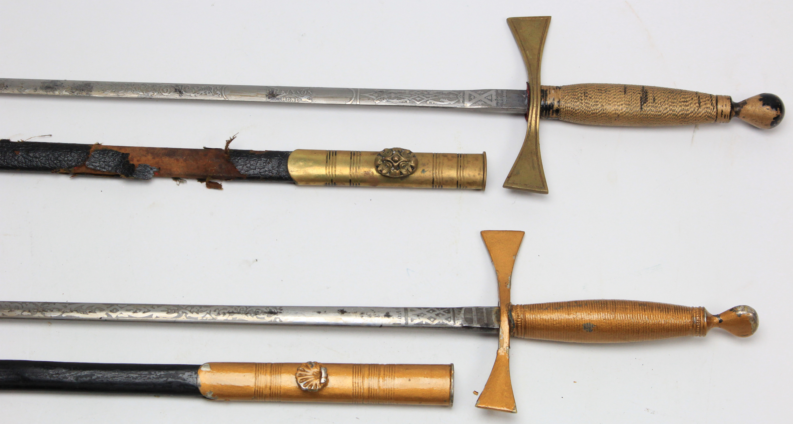 Swords two Wilkinson made Masonic dress swords with sword bag and three ...