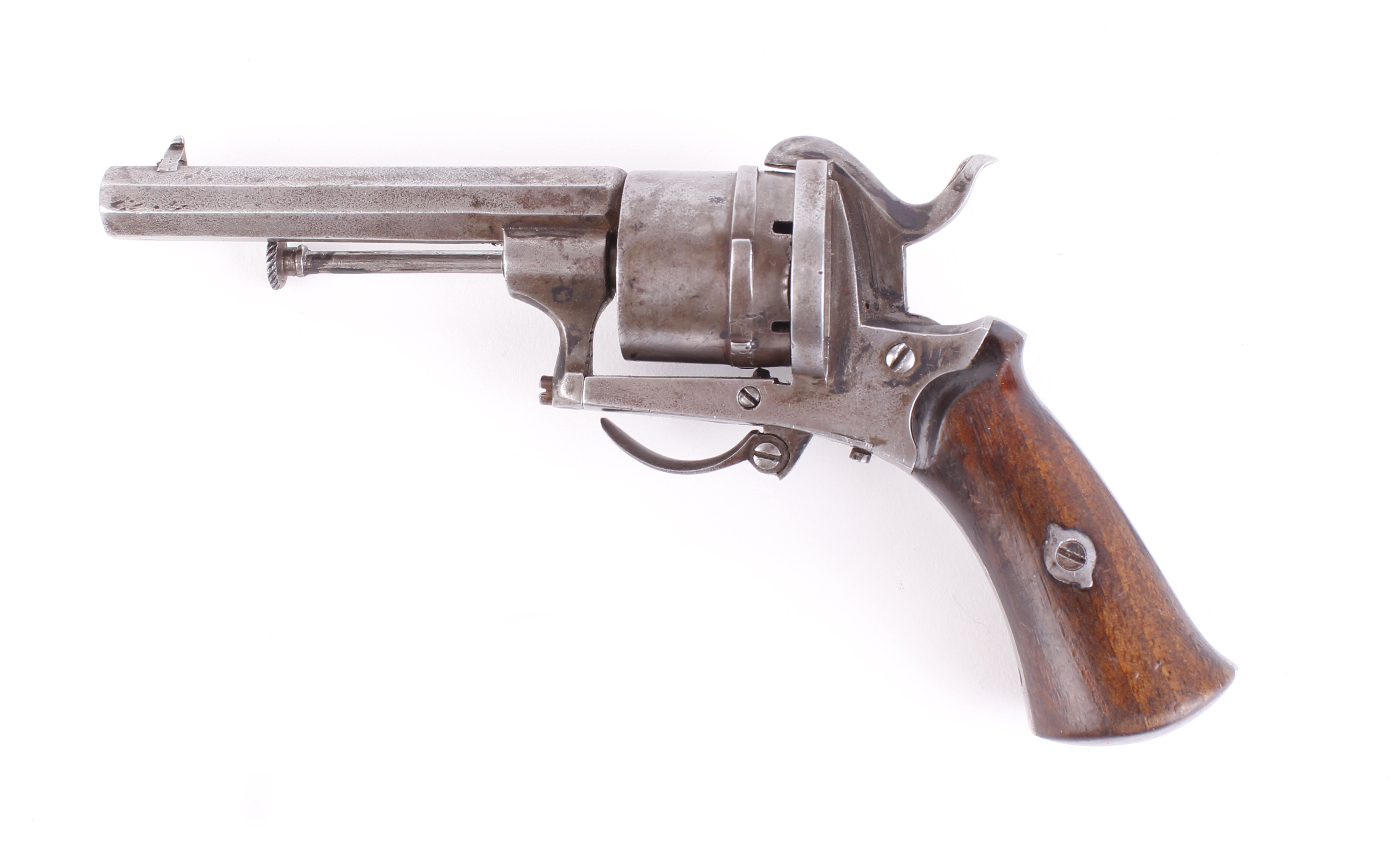 (S58) 7mm Pinfire revolver, Belgian, octagonal sighted barrel, 6 shot ...