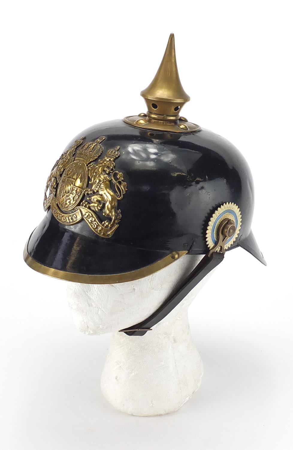 German Military Pickelhaube with fitted case applied brass badge and ...