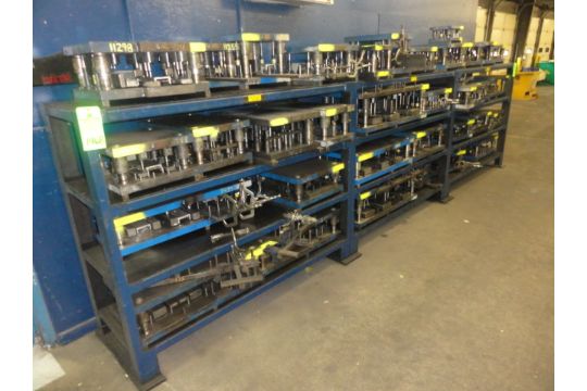 Lot of (3) Heavy Duty 3-Shelf Steel Die Racks w/ Contents Incl Approx ...