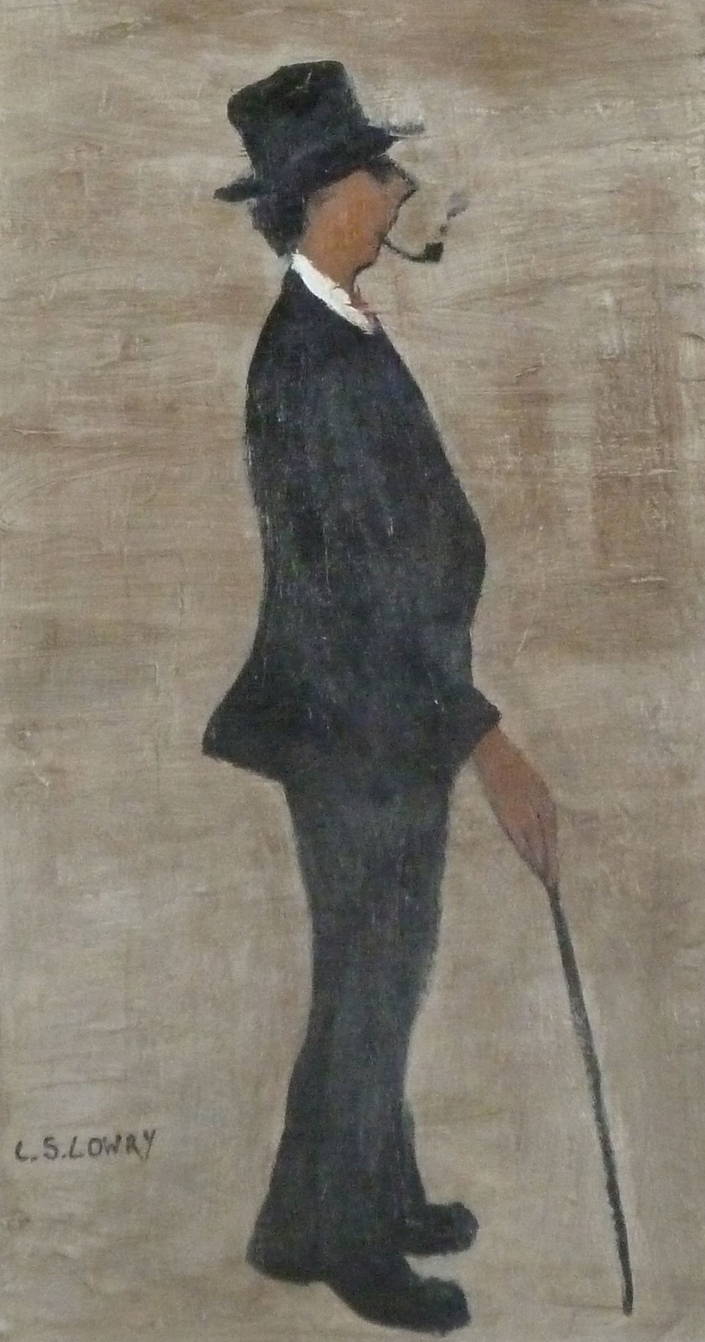 ATTRIBUTED TO L. S. LOWRY OIL PAINTING ON BOARD Man in black suit and ...