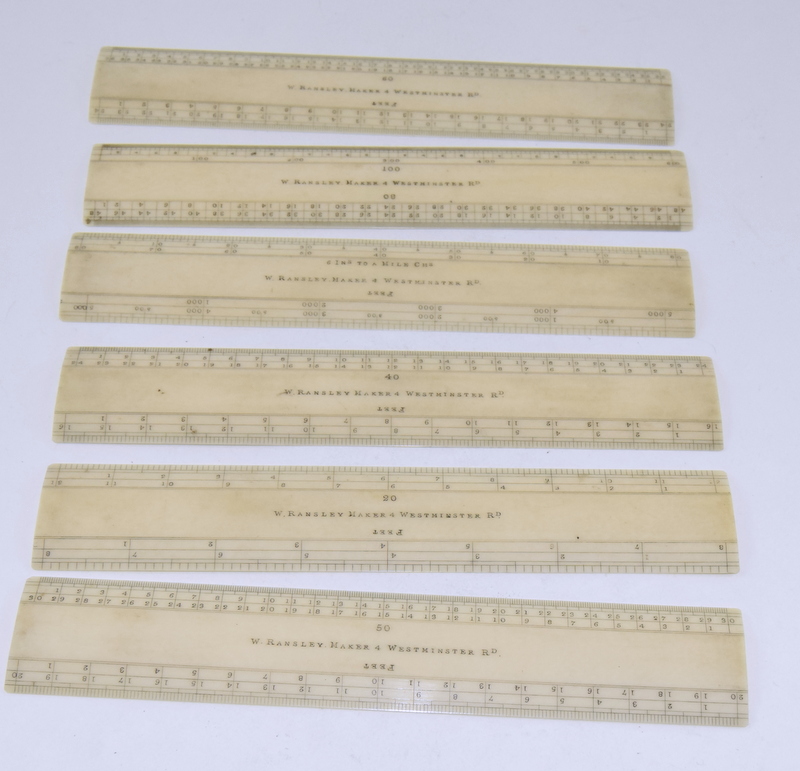 Set of 6 ivory scale rules, by W.Ransley.