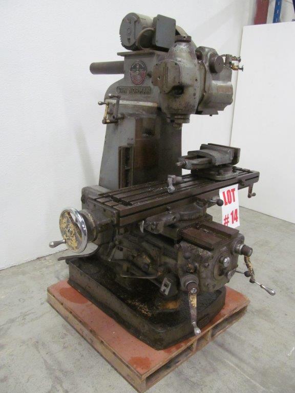 VAN NORMAN MILLING MACHINE MODEL 22M, S/N: 7094, SPINDLE SPEED: 50-1400 ...