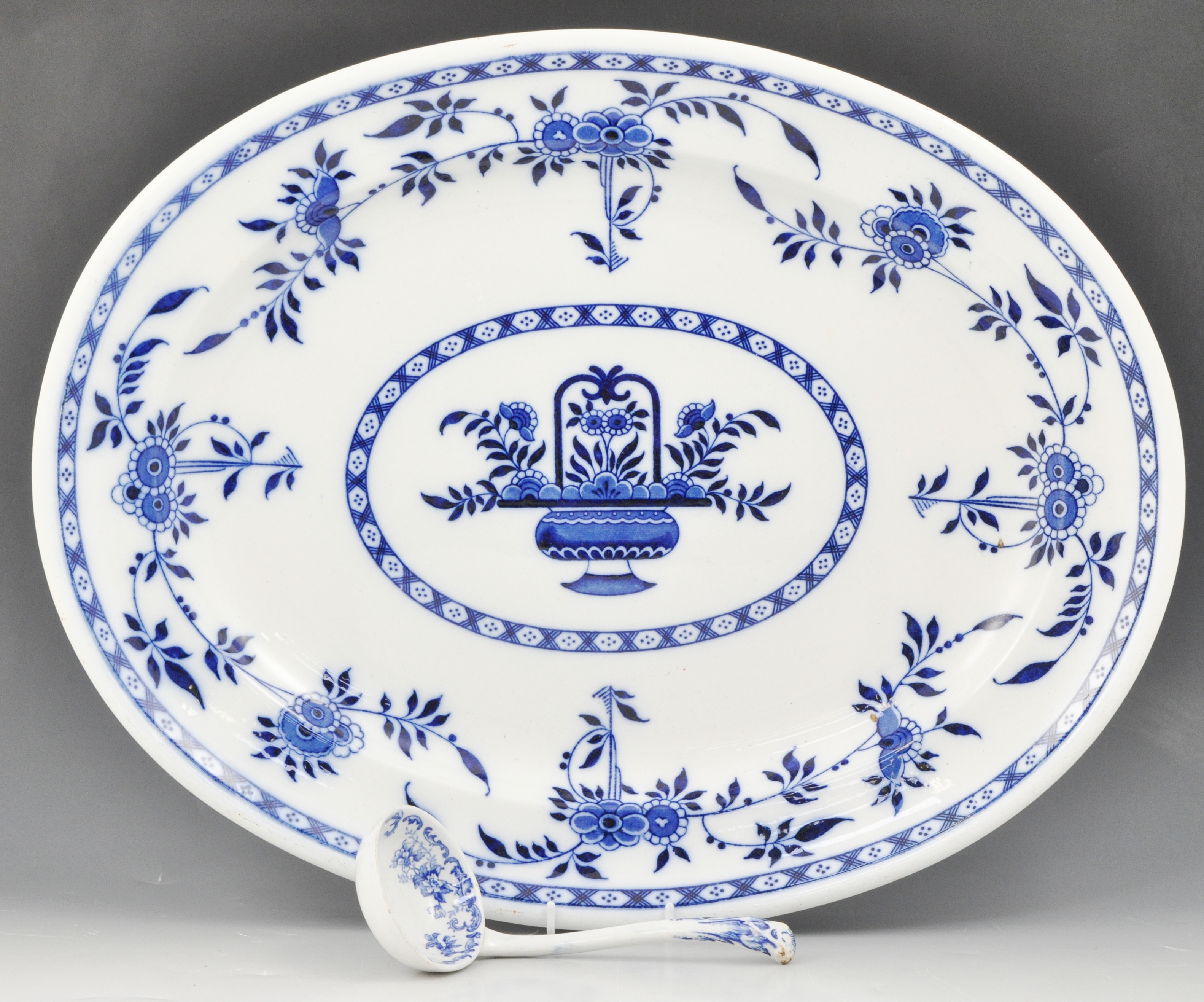 Minton printware oval meat plate, Delft pattern, width 49cm and a ...