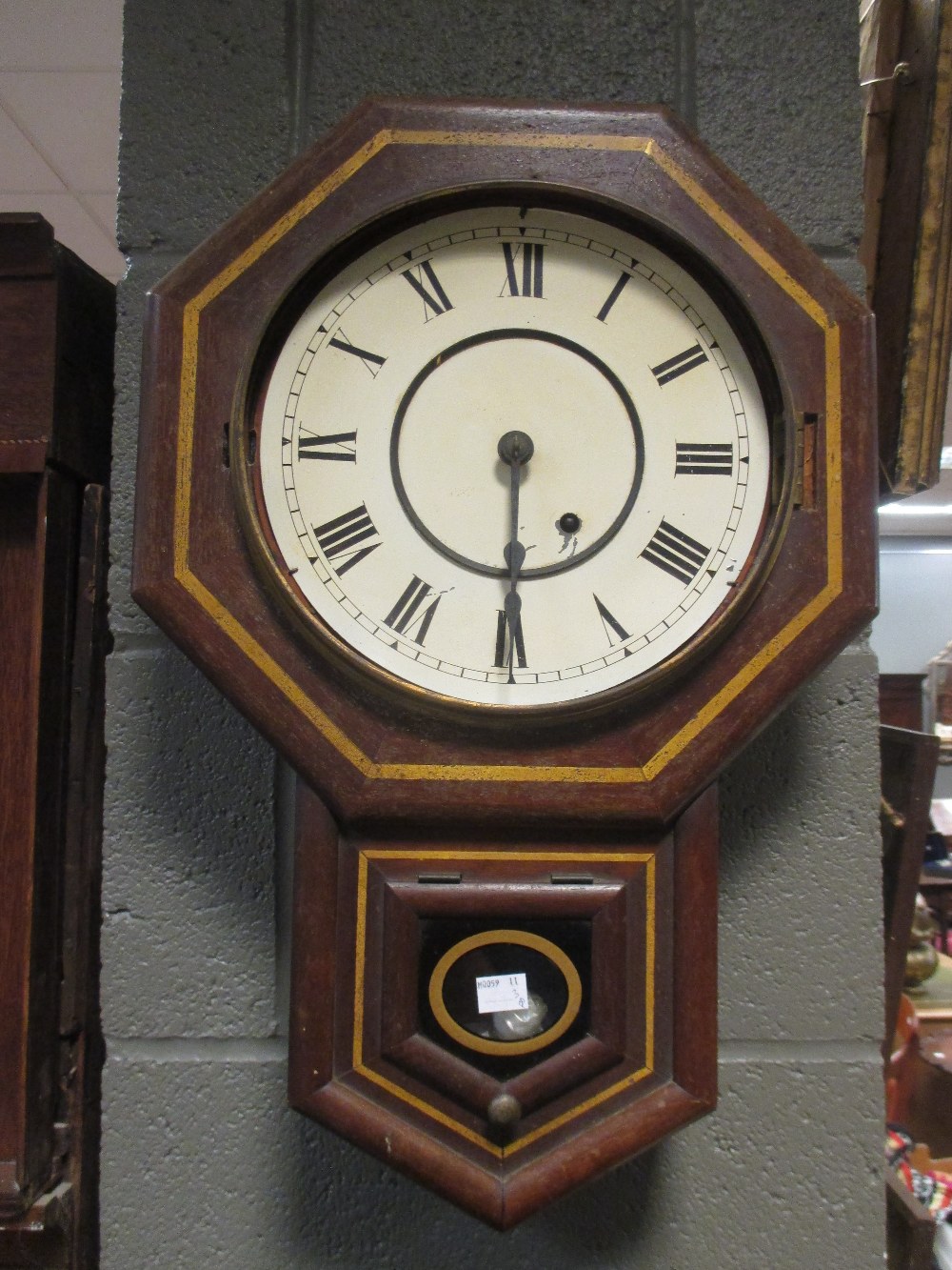 An American wall clock, a mantel clock and folding wind up gramophone ...
