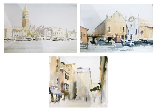Nicholas Poullis - Three watercolours - Architectural views, 38cm x ...