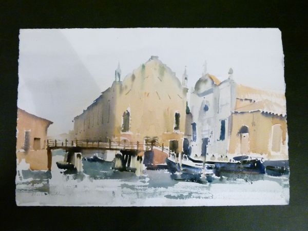 Nicholas Poullis - Three watercolours - Architectural views, 38cm x ...
