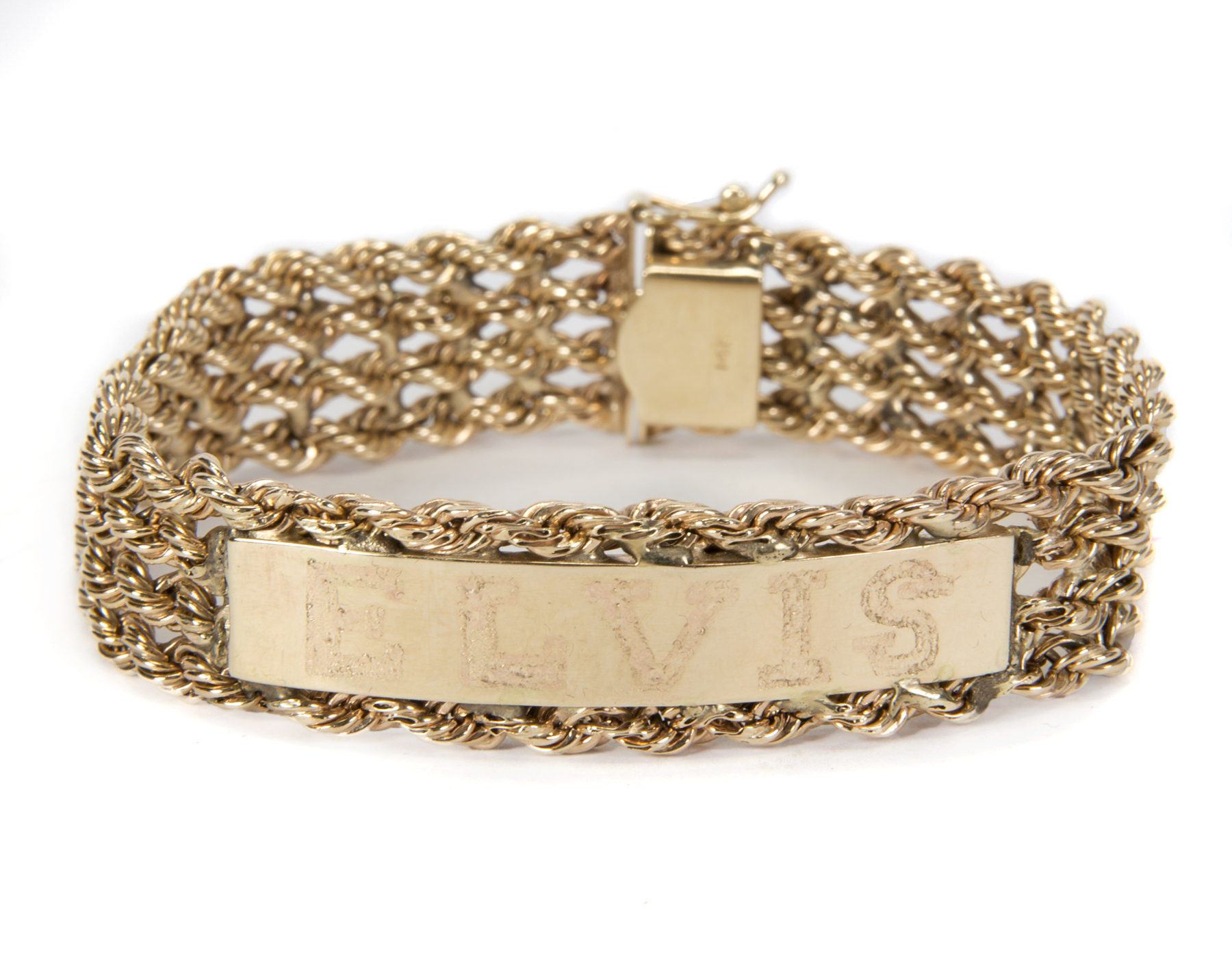 ELVIS PRESLEY 14K GOLD ID BRACELET A 14k yellow gold braided bracelet ...