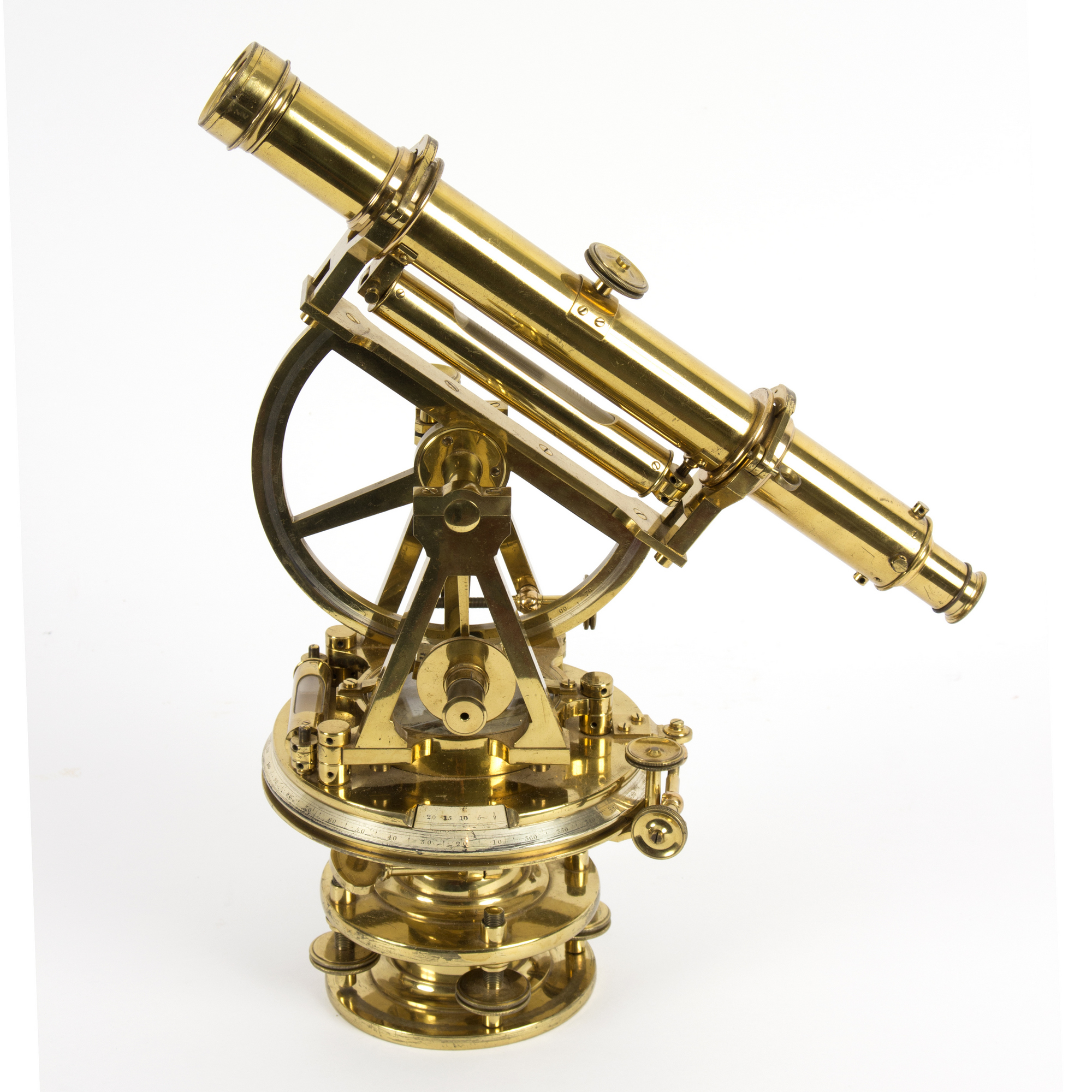 A brass Theodolite by Troughton & Sons., the telescope with rack and ...