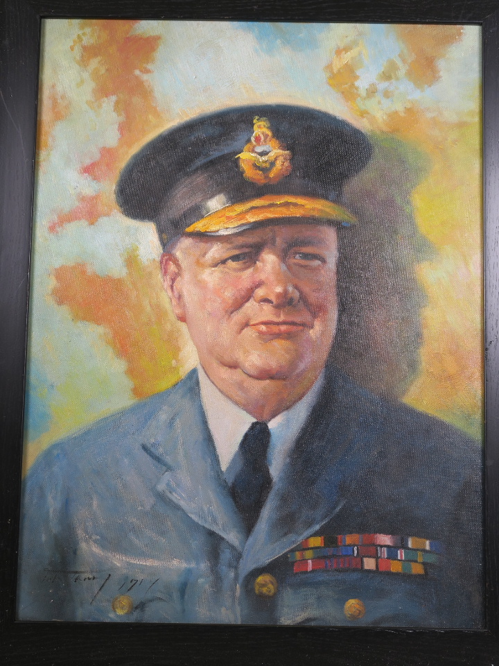 Oil on board, portrait of Winston Churchill in the uniform of an RAF ...