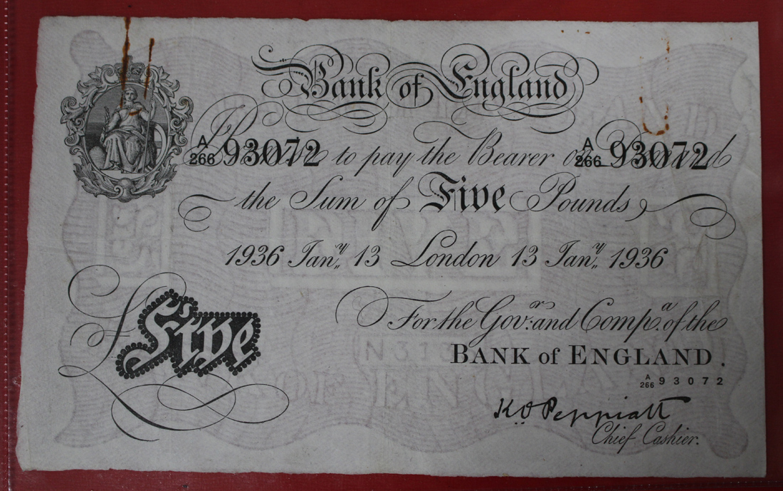 A collection of British banknotes, including early 19th century ...