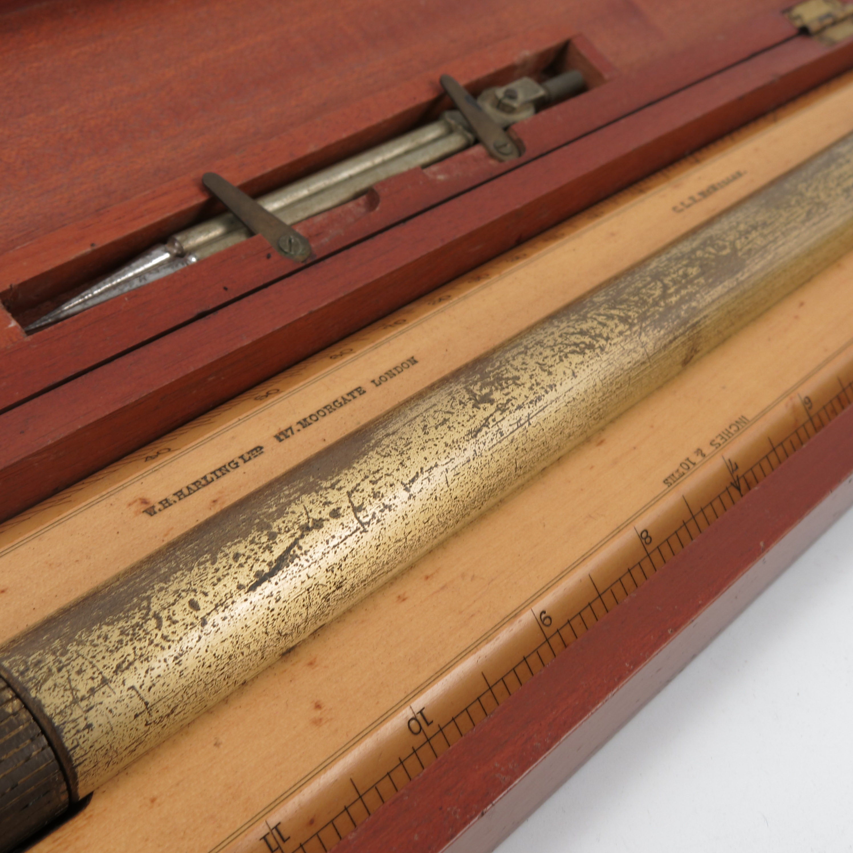 An antique boxwood and brass nautical rolling ruler, by W H Harling Ltd ...