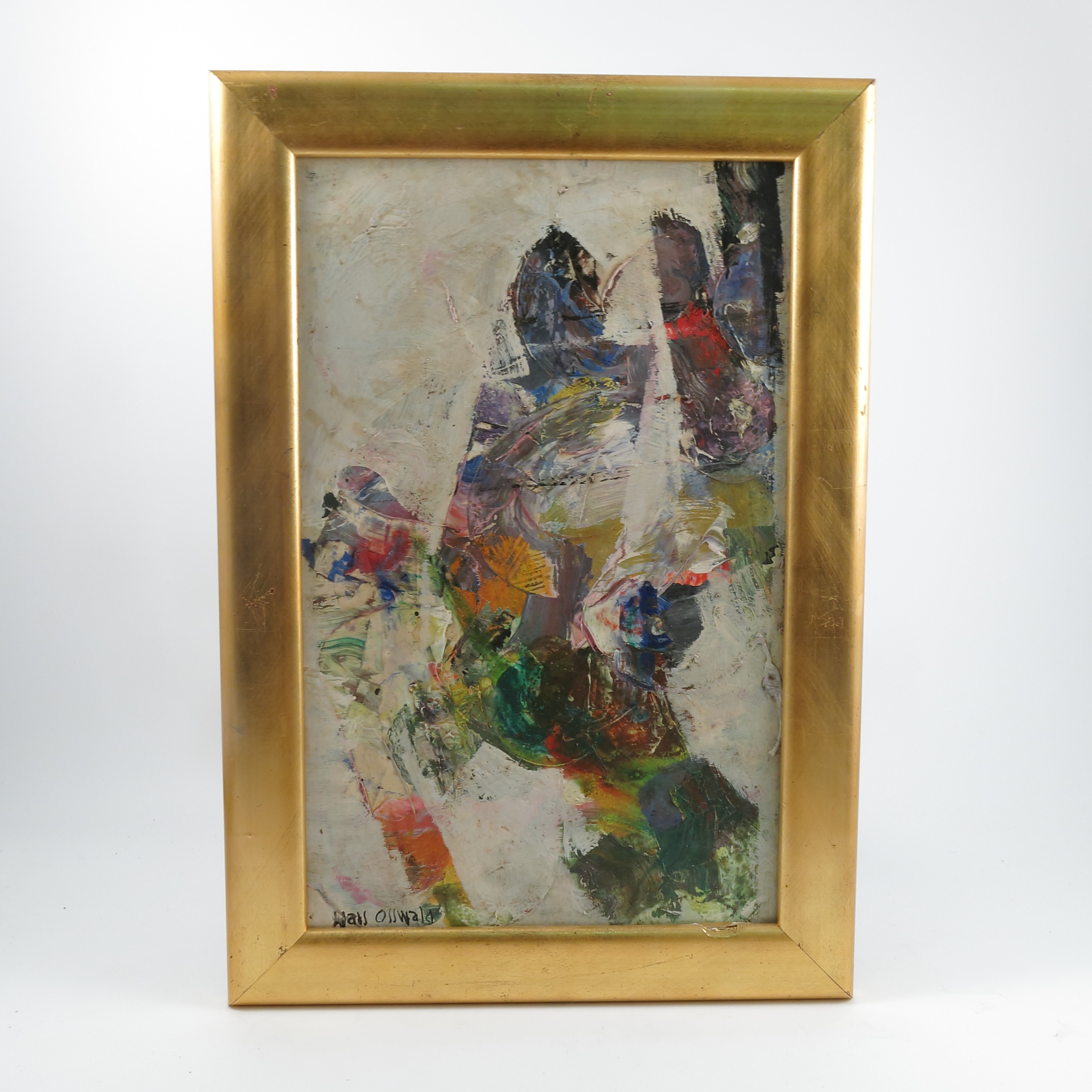 Hans Oswald, two oil on boards, abstracts, 18.5ins x 11.5ins