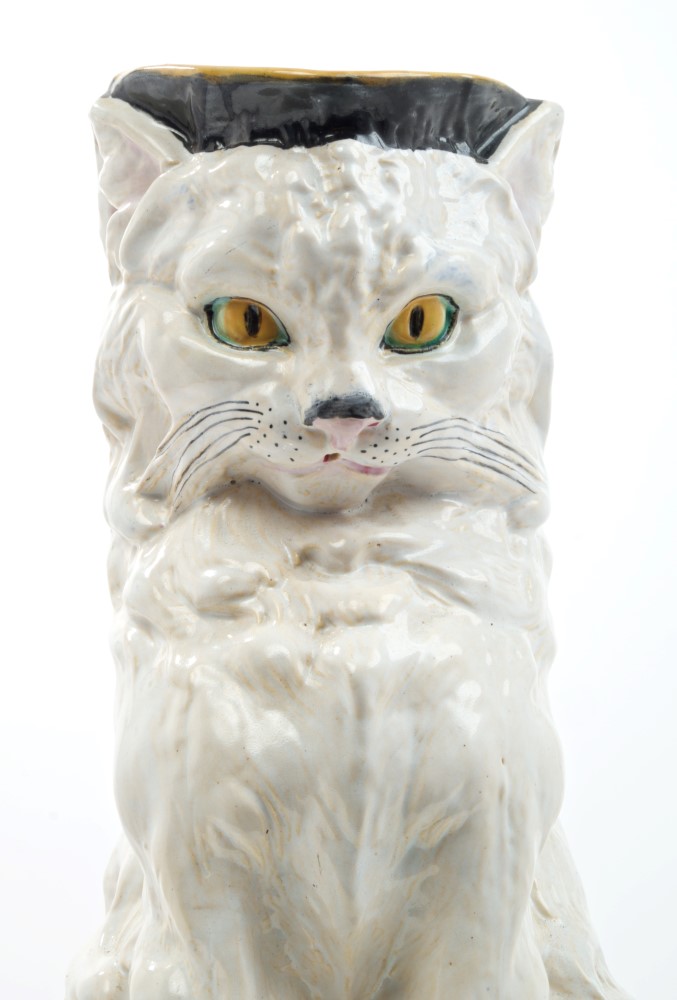 Rare Victorian Mintons Majolica cat jug in seated form with intense ...