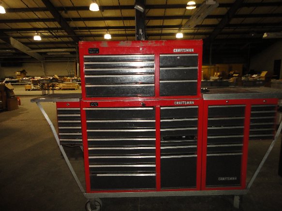 CRAFTSMAN TOOL BOX SET, LOWER/UPPER AND SIDE BOXES ON CUSTOM CART