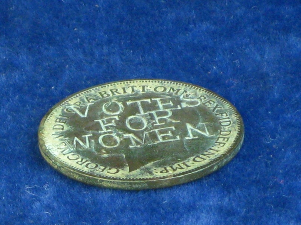 SUFFRAGETTE DEFACED COIN . A scarce detector find 1d coin defaced with ...