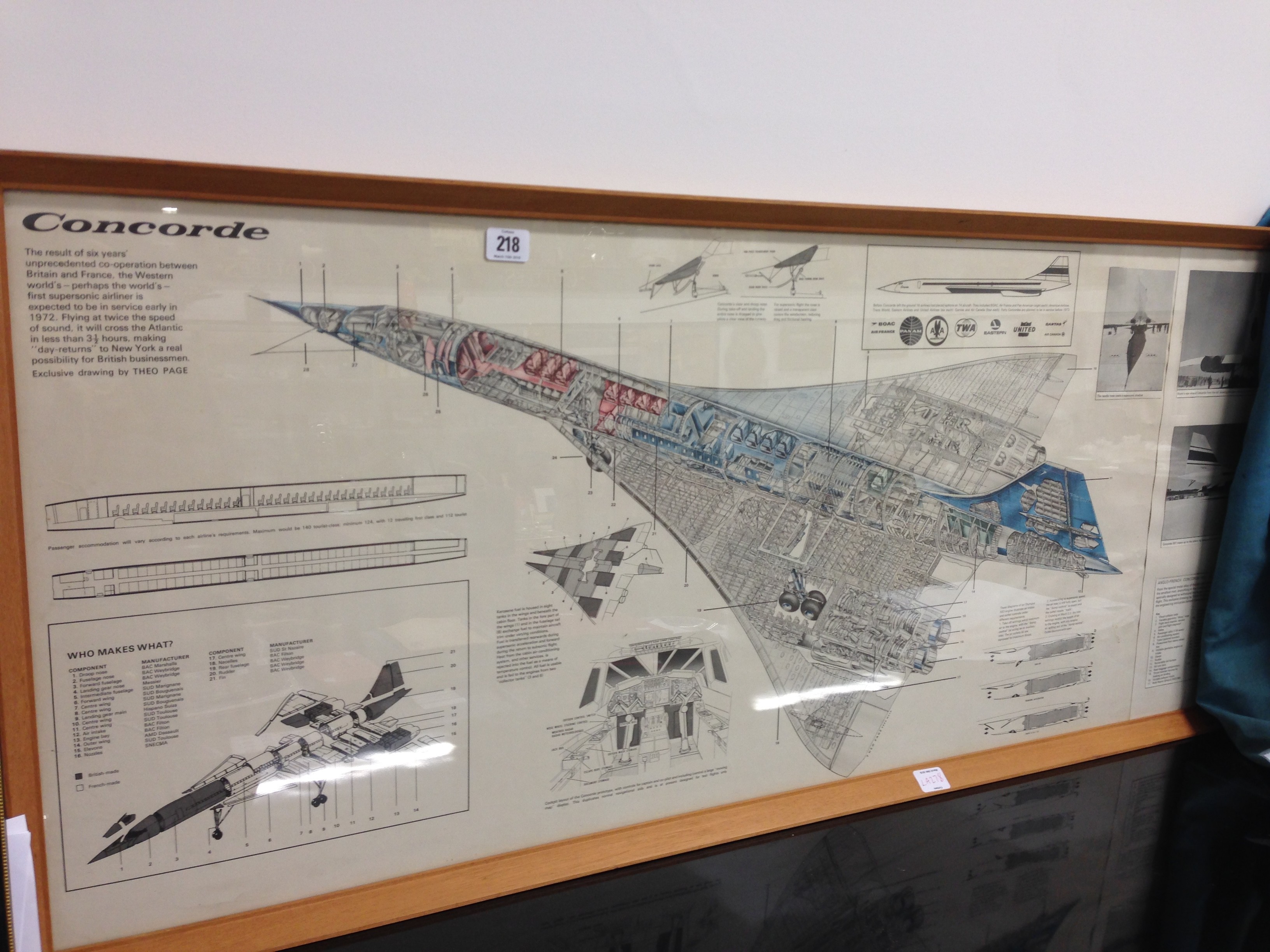 Concorde: A framed and glazed exploded diagram of Concorde, drawn by ...
