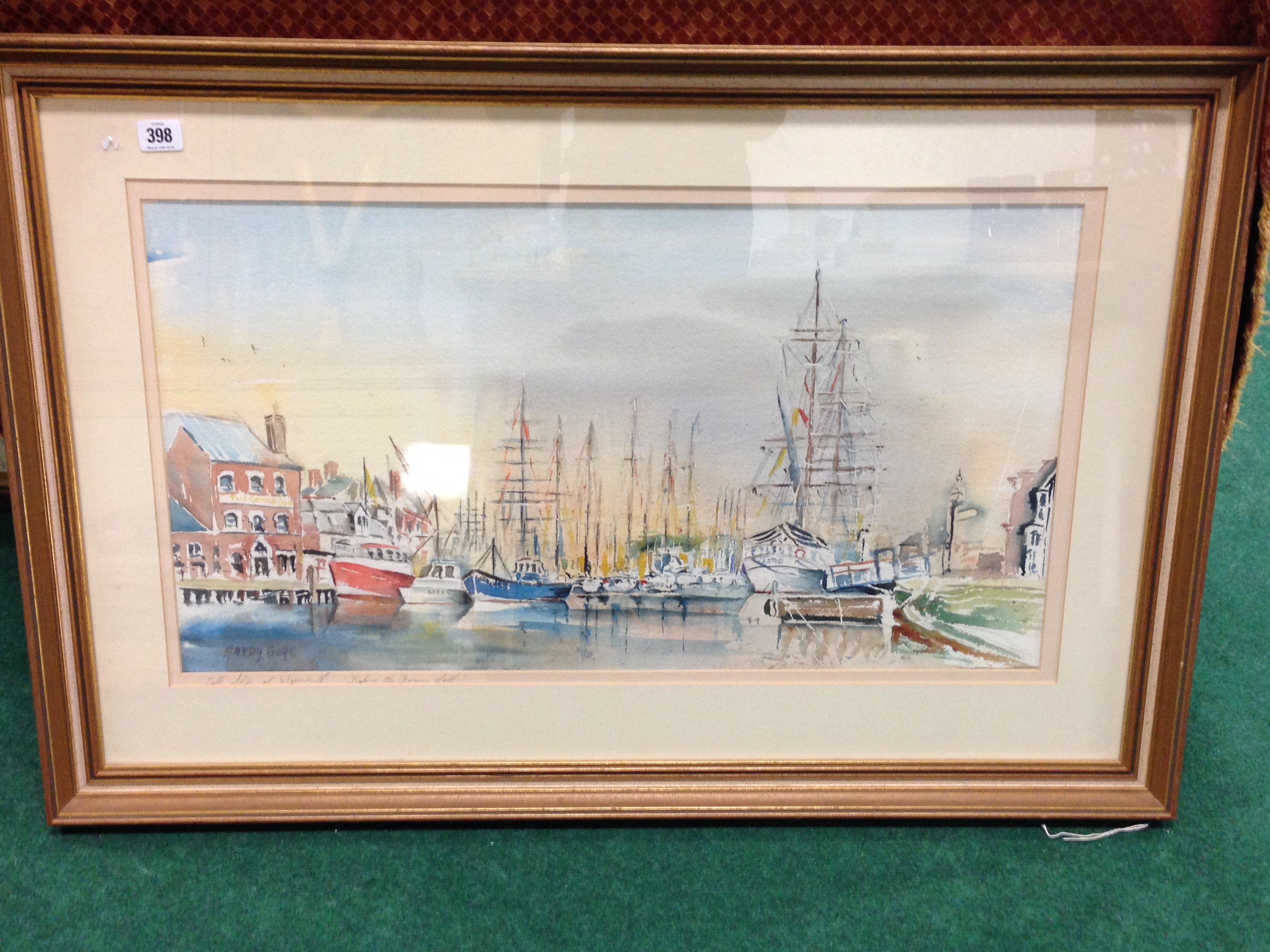 Sandy Gore: Framed and glazed watercolour; Tall Ships at Weymouth ...