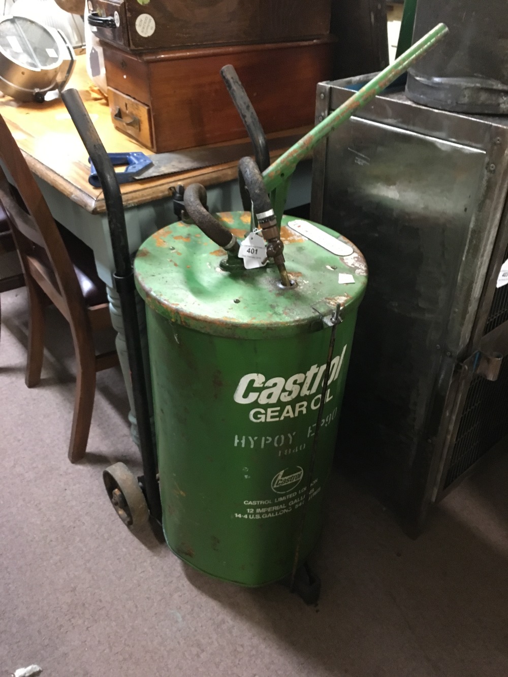 CASTROL oil dispenser on original trolley.