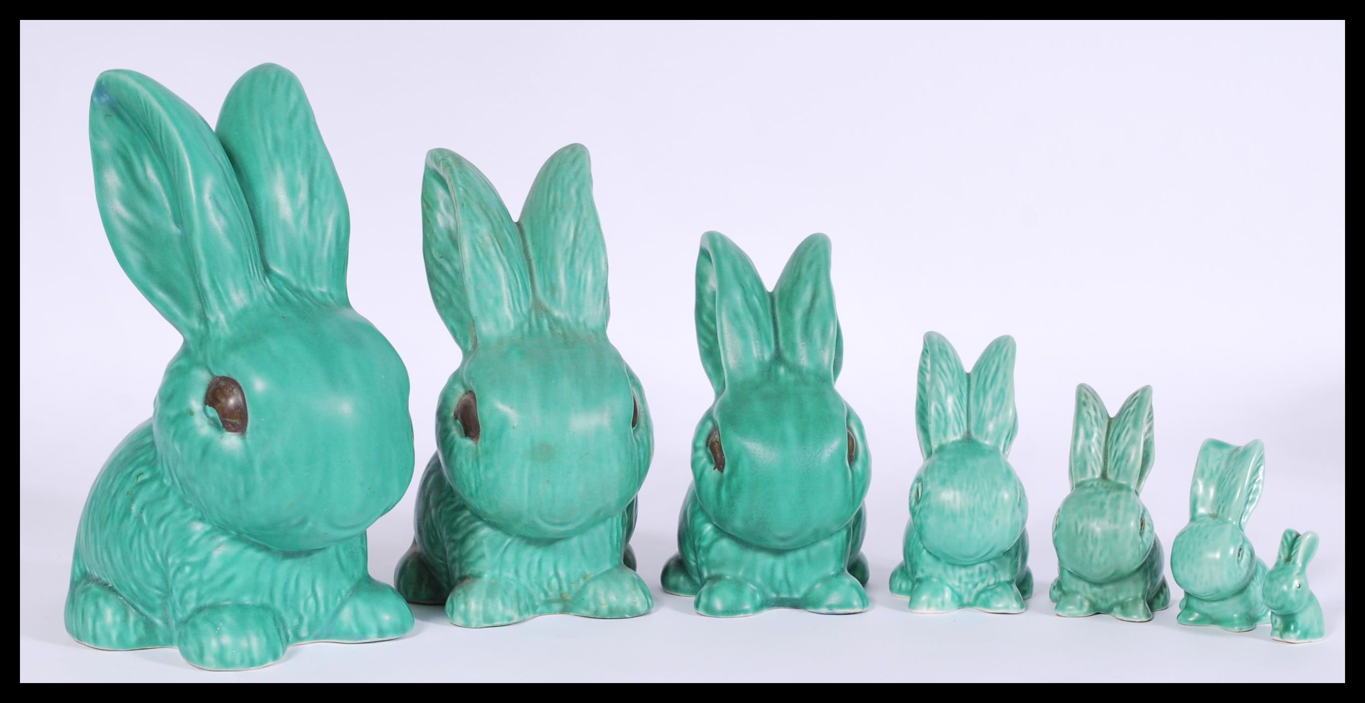 A selection of vintage 20th century SylvaC green rabbit figurines with ...