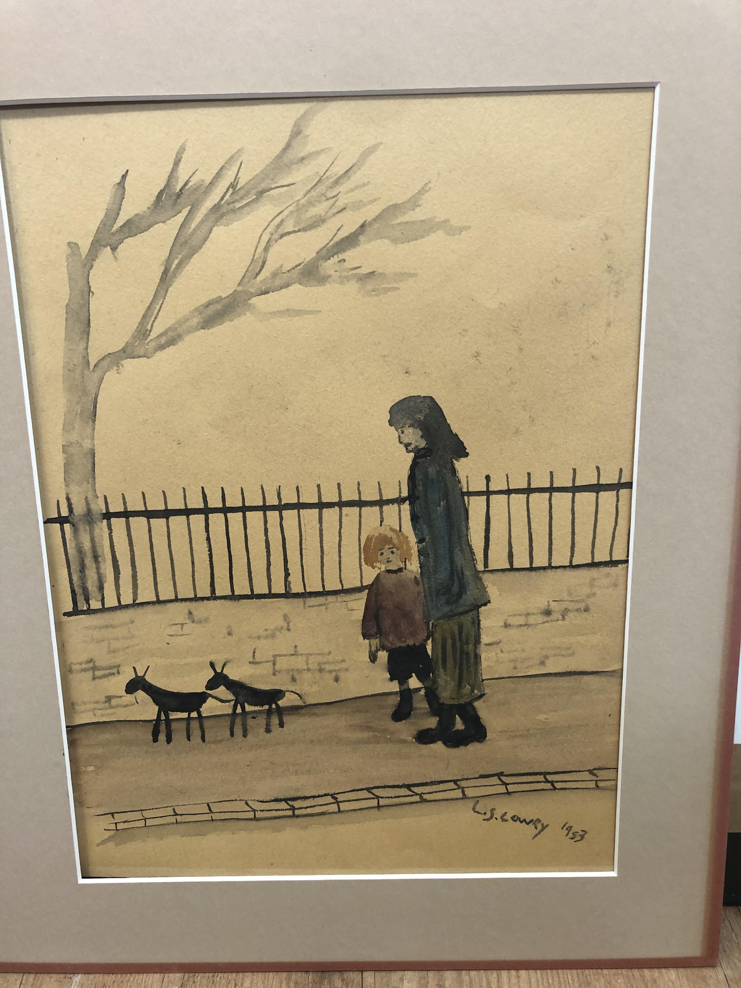 Framed watercolour signed L.S Lowry 1953, depicting mother and child ...
