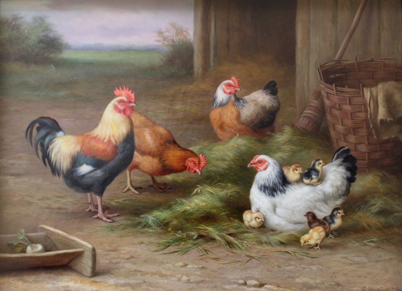 •EDGAR HUNT (1876-1953) FARMYARD POULTRY Signed and dated 1929, oil on ...