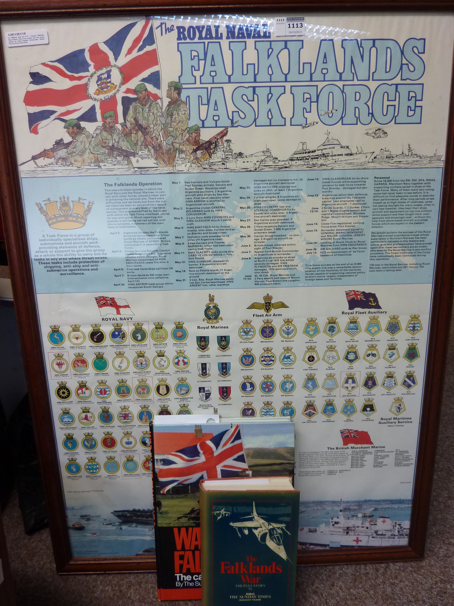 'The Royal Naval Falklands Task Force' framed poster 89cm x 64cm, 'War ...
