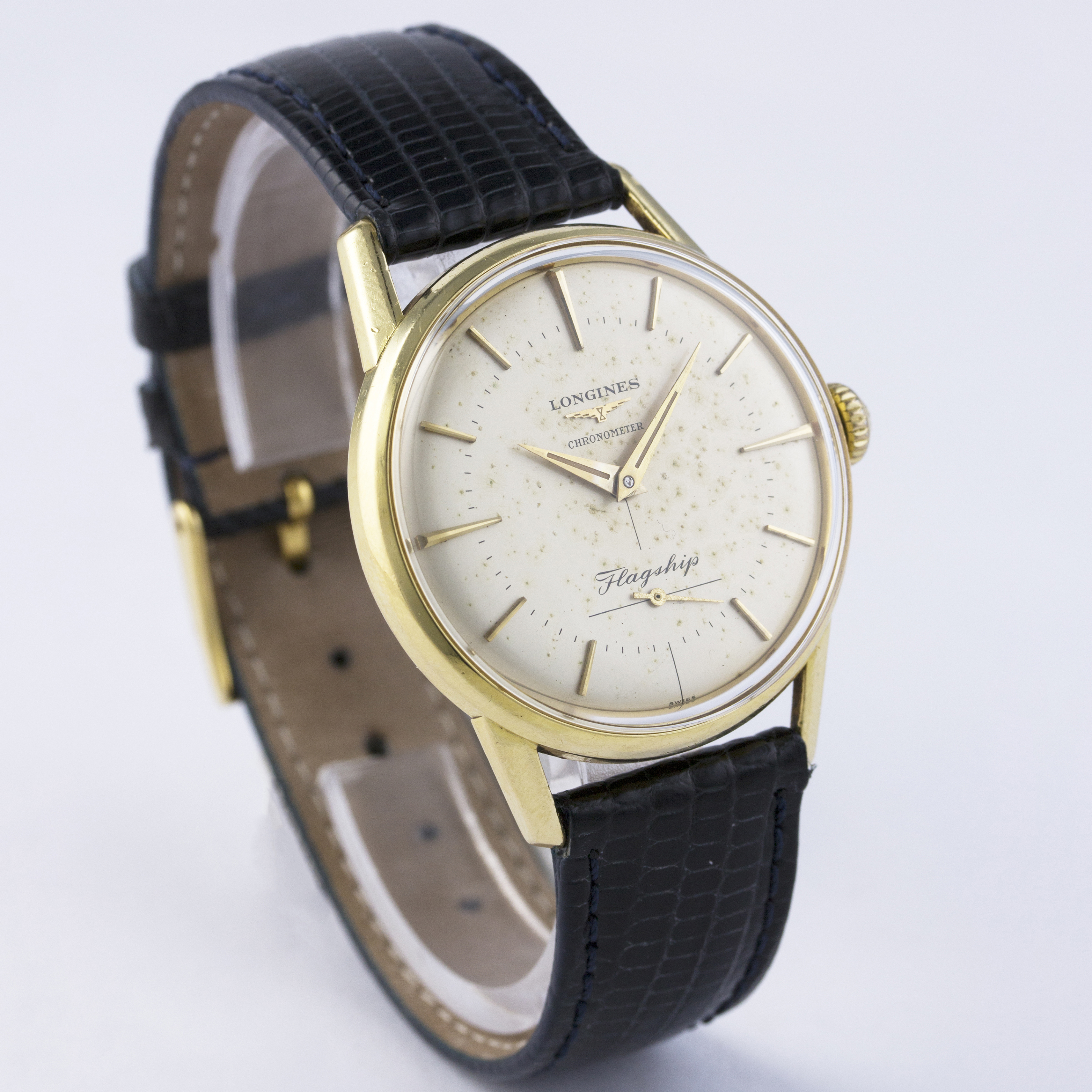 A RARE GENTLEMAN'S 18K SOLID GOLD LONGINES FLAGSHIP CHRONOMETER WRIST ...