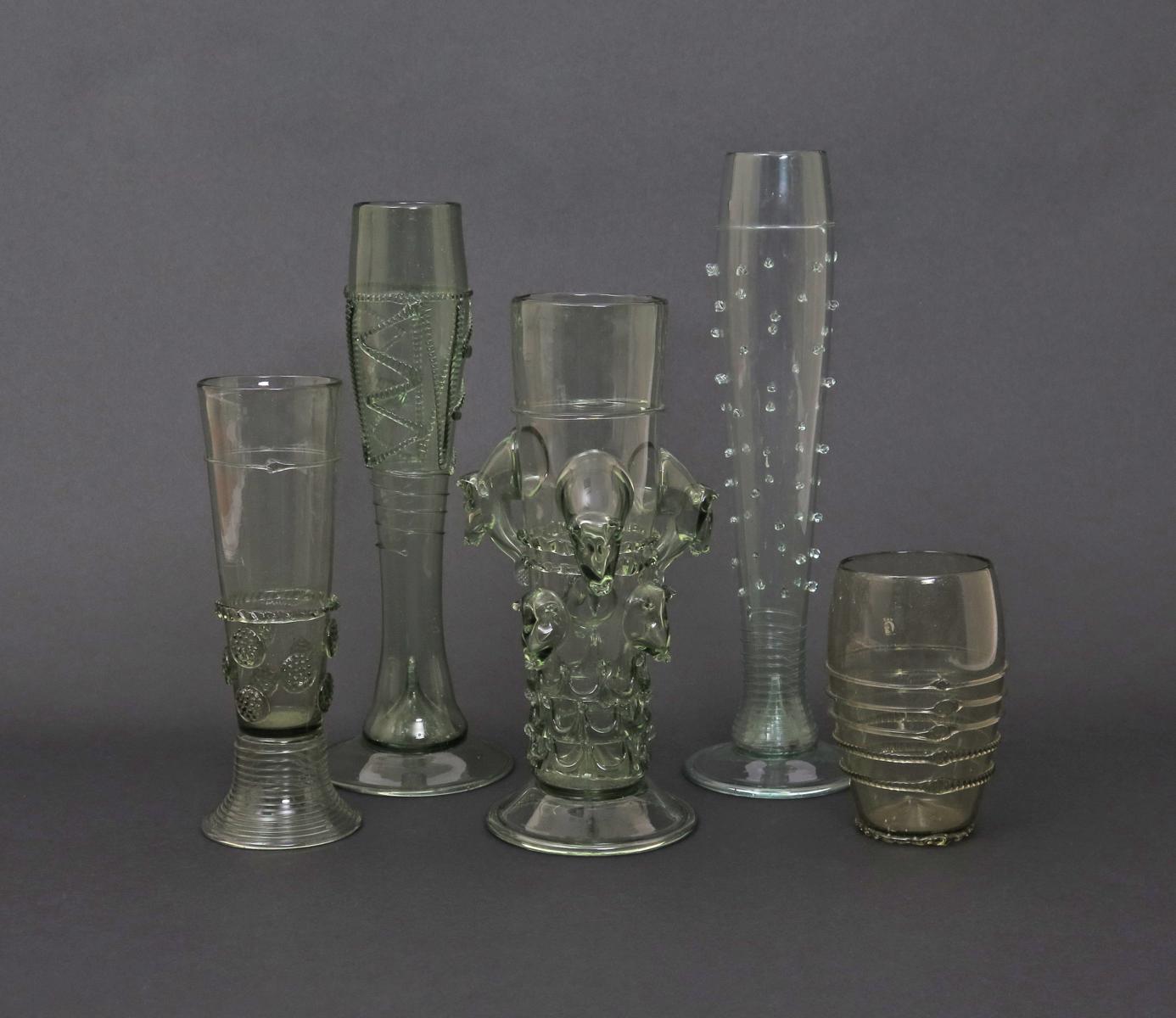 Four reproductions of Bohemian medieval glass beakers late 20th century ...