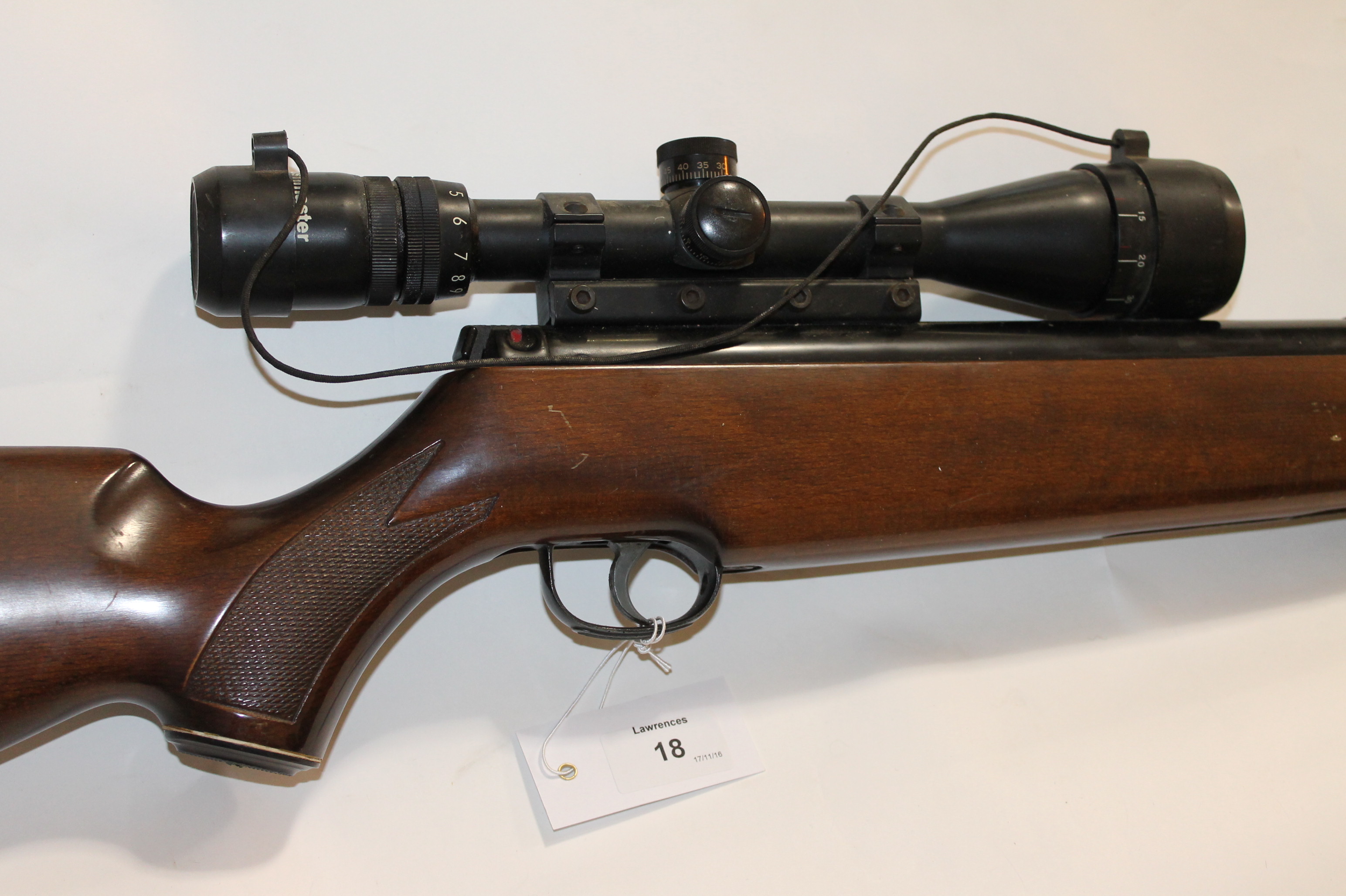 A WEBLEY AIR RIFLE. A Webley Eclipse .22 Air Rifle with a fitted ...