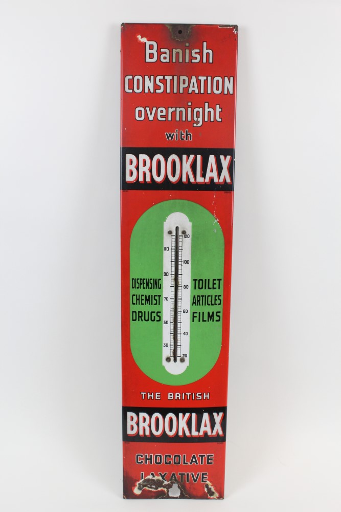 Vintage Brooklax enamel advertising sign, with central integral ...