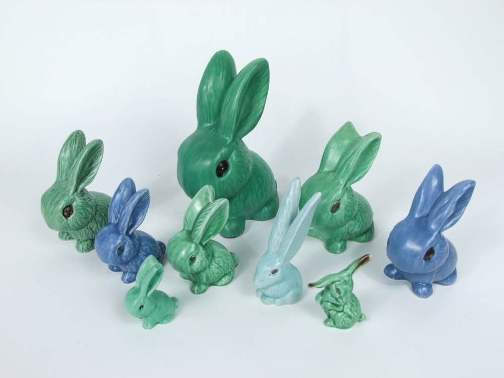 A collection of Sylvac and Sylvac type model rabbits including a large ...