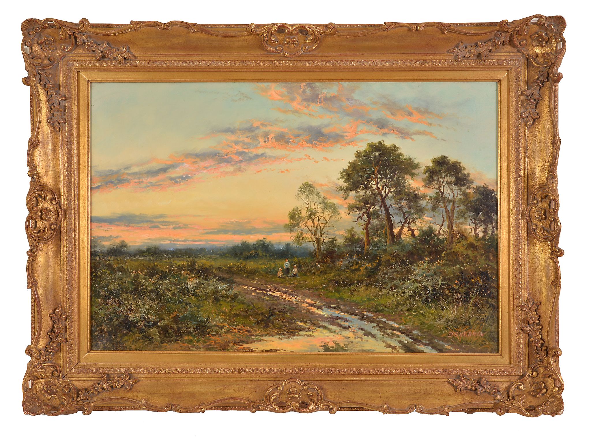 Daniel Sherrin (British 1869 - 1940) - Figures on a path at sunset Oil ...