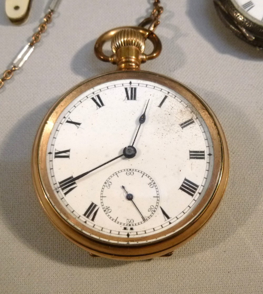 DENNISON GOLD PLATED STAR FOB WATCH, TWO SWISS SILVER KEY-WIND POCKET ...