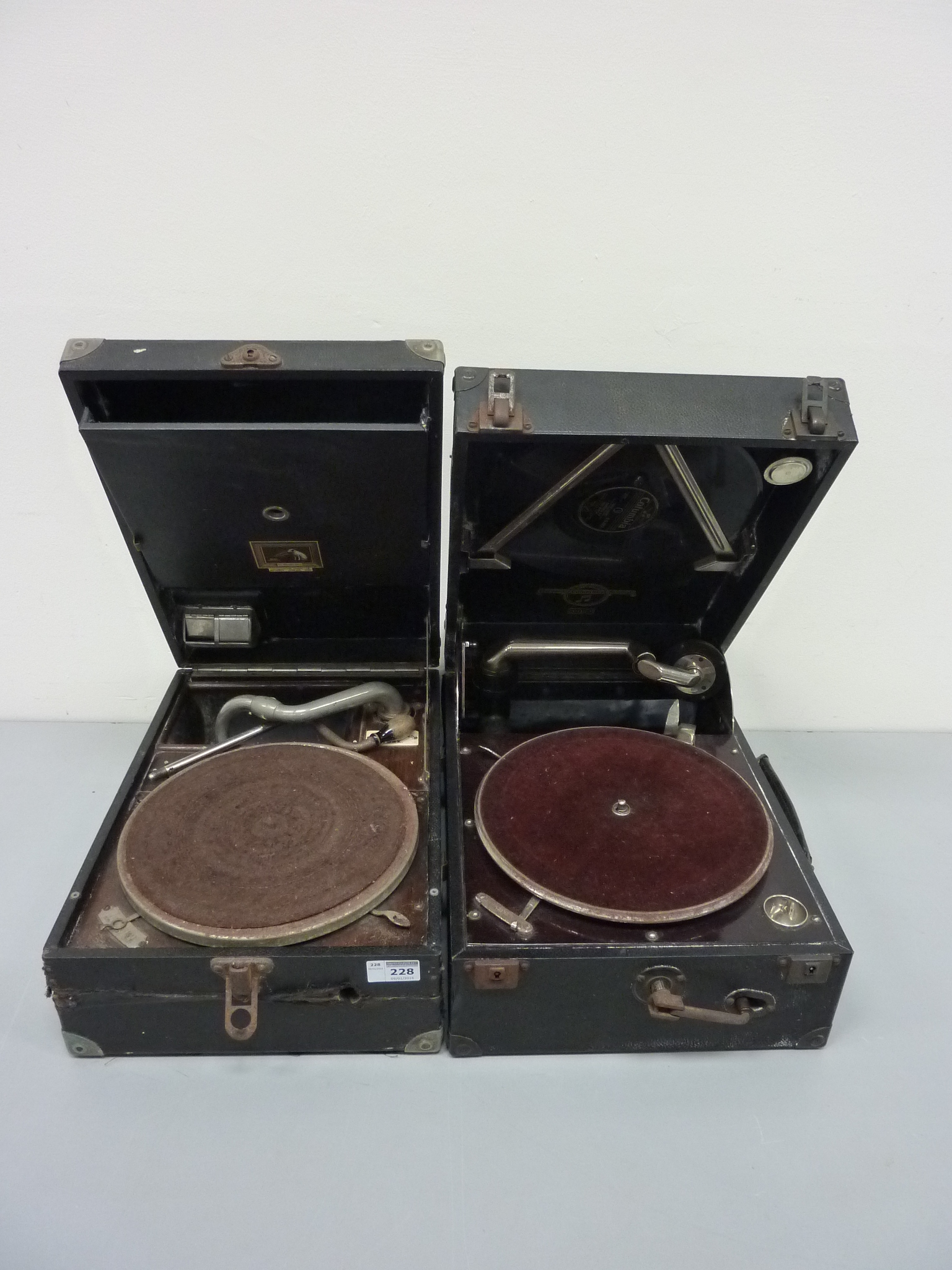Columbia Viva-tonal Grafonola no.112A and a HMV portable wind-up ...