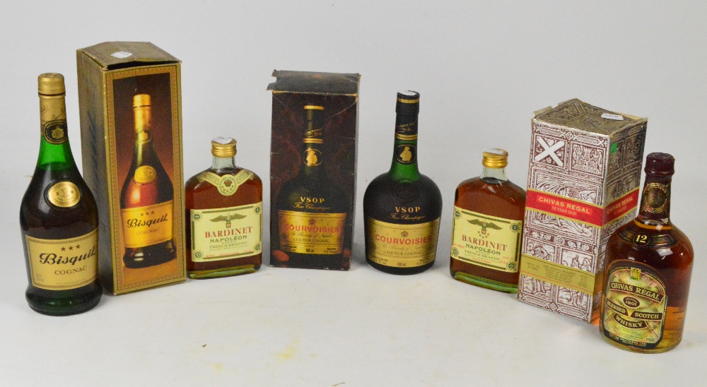 Two bottles of Bardinet Napoleon French Brandy, a boxed bottle of VSOP ...